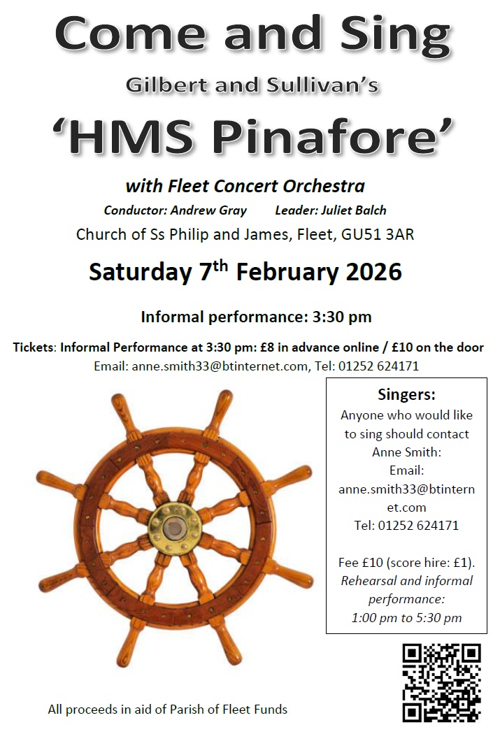 Flyer for Come and Sing HMS Pinafore 2026 – Version 3 | Parish Of Fleet